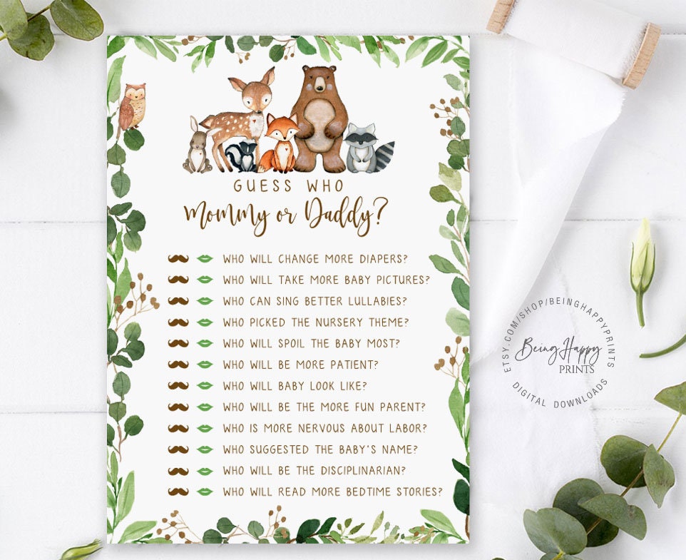 Mommy or Daddy Game Woodland Baby Shower Game Printable Baby | Etsy