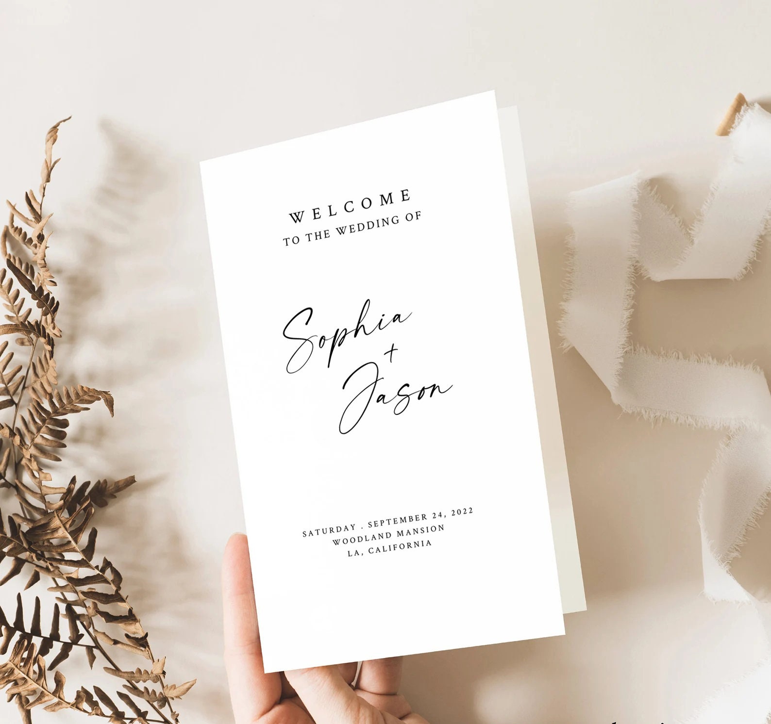 Minimalist Foldable Wedding Program Template Modern Wedding - Etsy