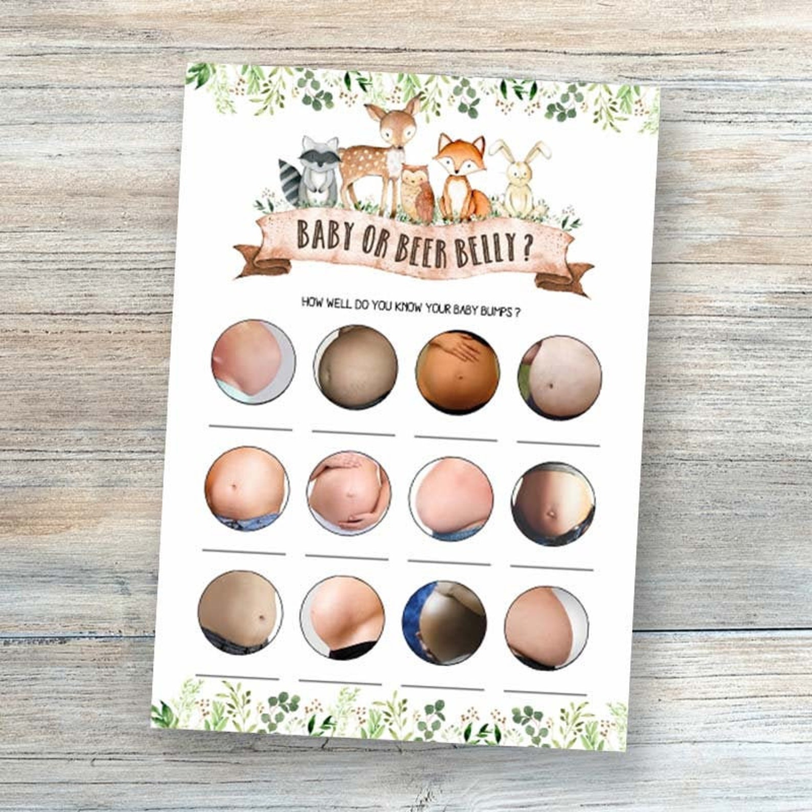 Rustic Baby Bump Beer Belly Game Pregnant or Beer Belly Game Woodland ...