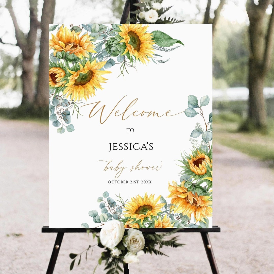 Editable Sunflower Baby Shower Welcome Sign, Girl Rustic Sunflower Baby ...