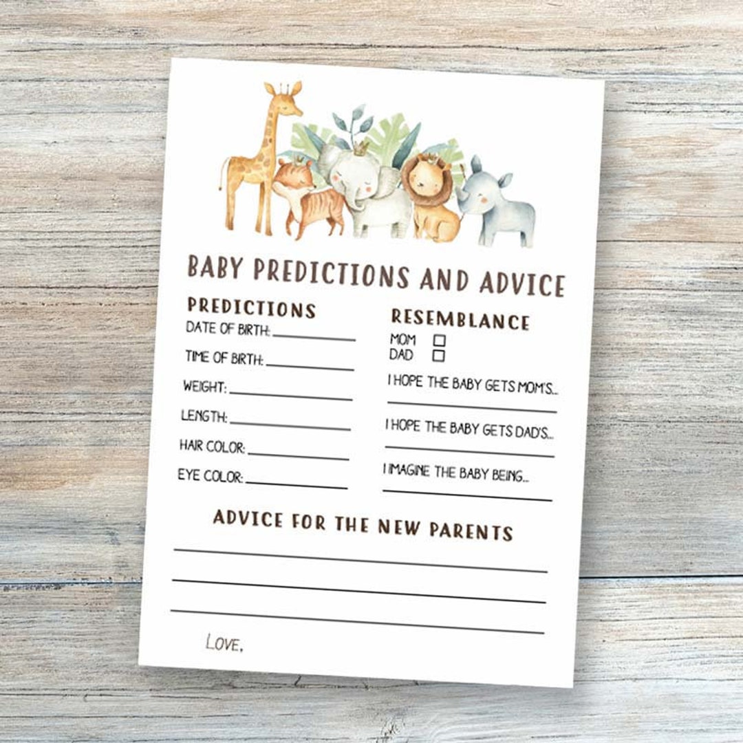 Baby Prediction Cards, Baby Prediction Game, Safari Baby Shower Games ...