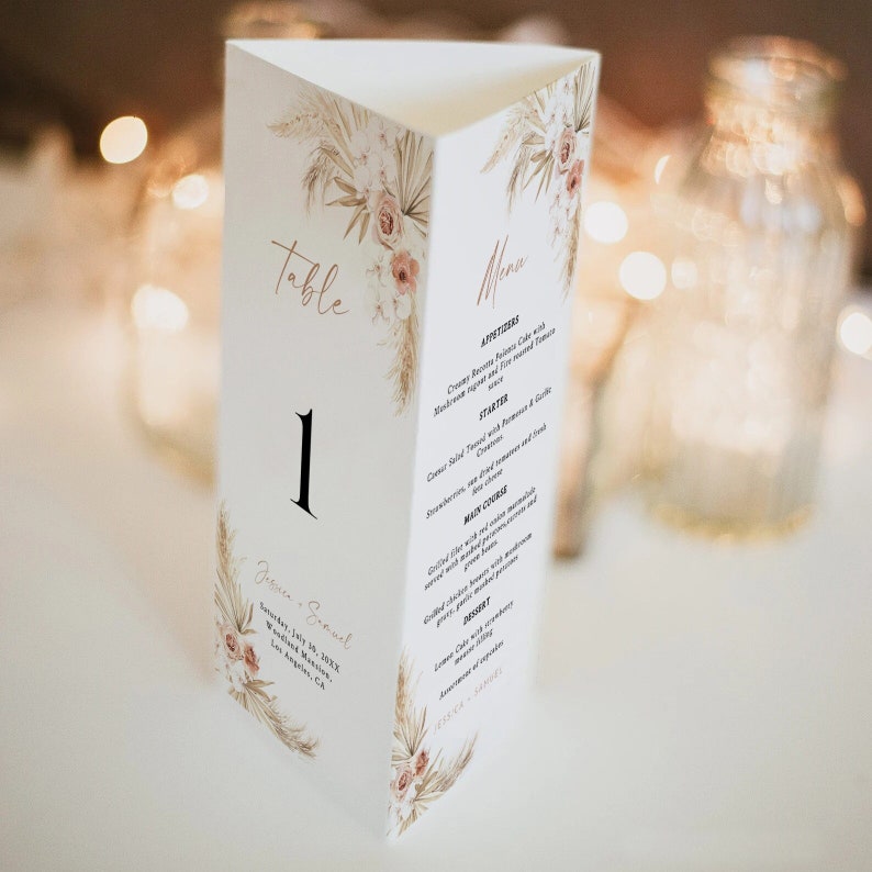 Pampas Grass Tri-fold Wedding Table Number Tri-fold Table - Etsy
