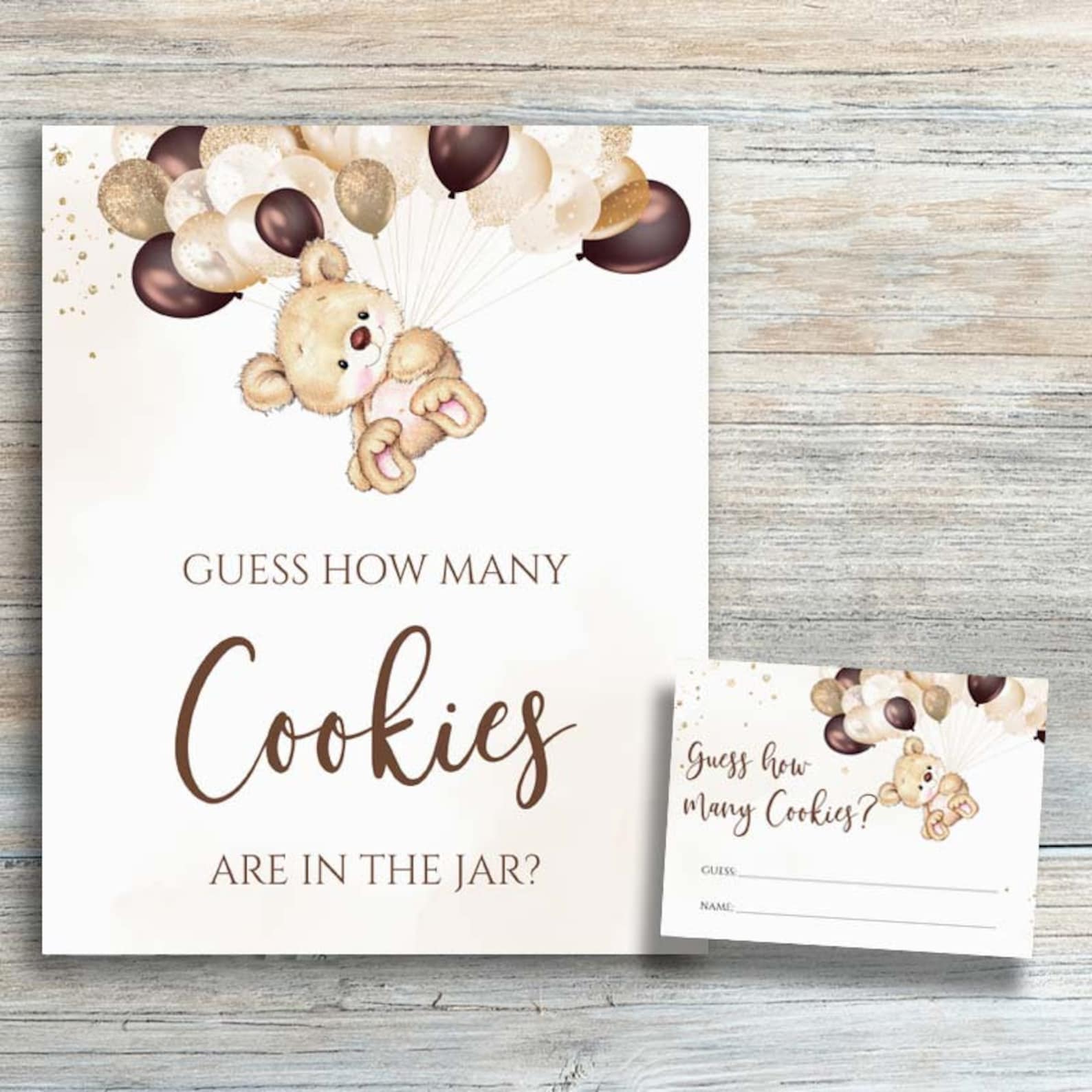 Teddy Bear Baby Shower Game | Guess How Many Cookies (digital Download ...