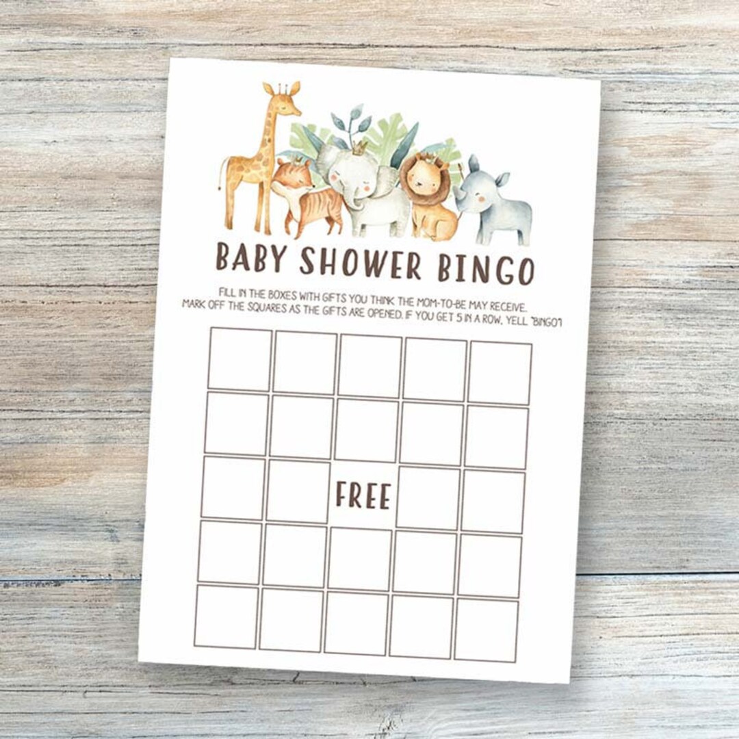 Safari Baby Shower Bingo Cards, Printable Baby Shower Games, Blank ...