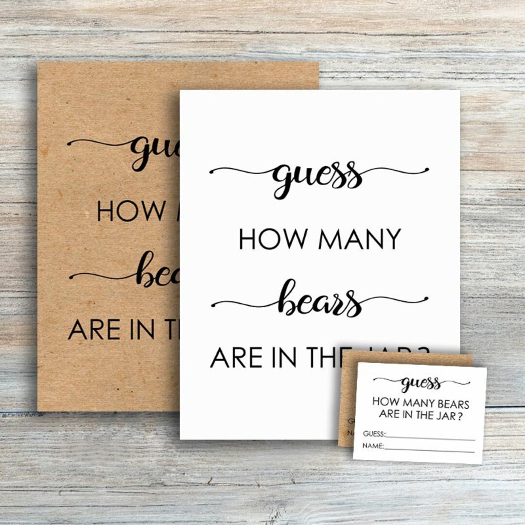 Guess How Many Bears Are in the Jar Sign Card Gender Neutral Rustic ...