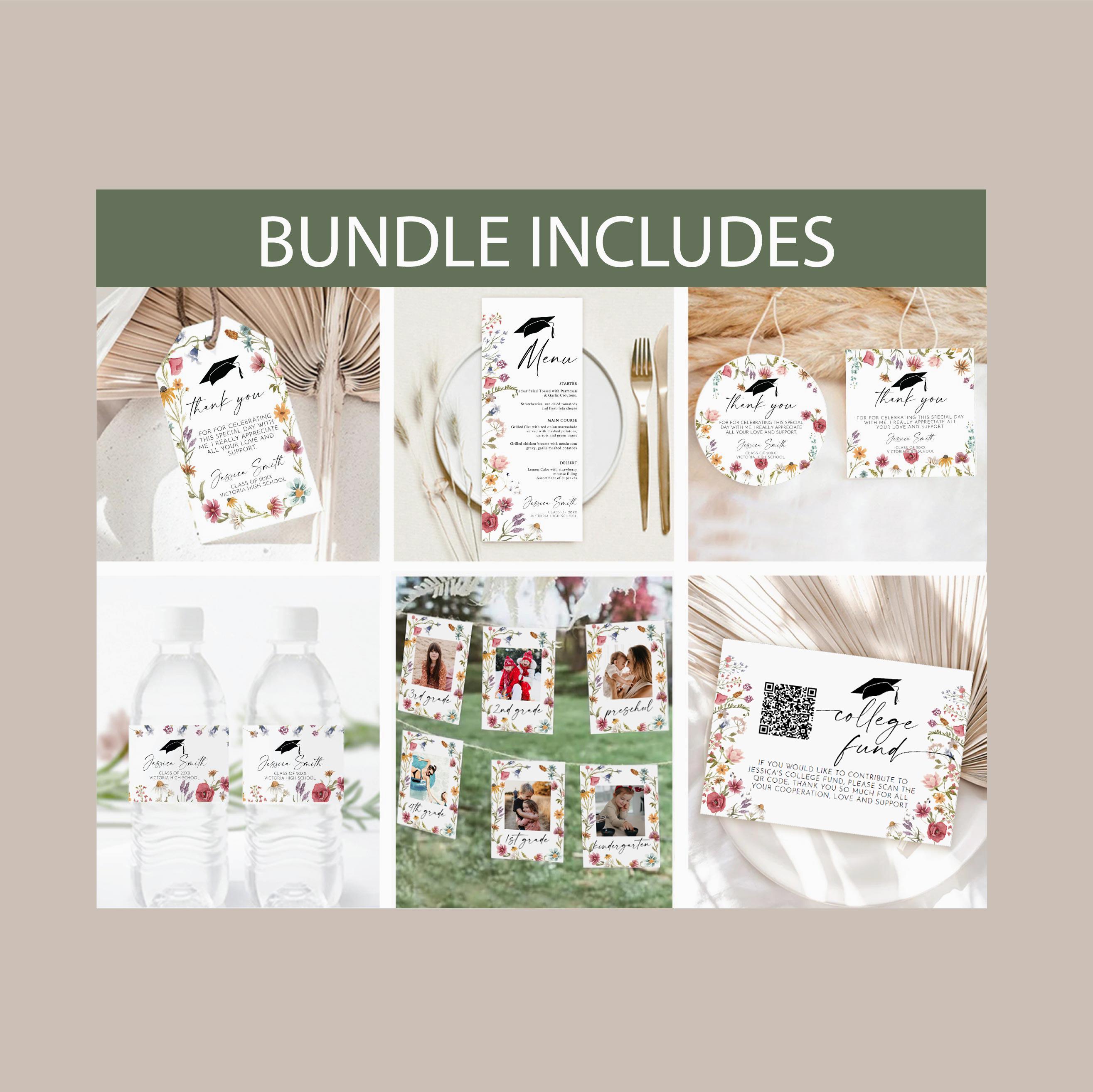 Wildflower Graduation Invitation Bundle, Editable Party Decor Template ...