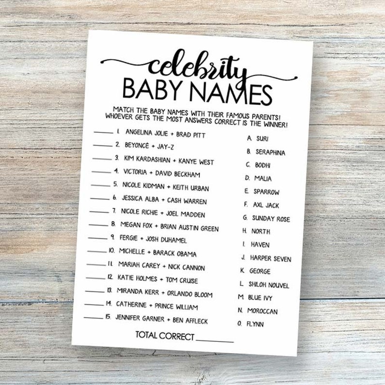 Celebrity Baby Name Game Celebrity Baby Shower Rustic Baby - Etsy