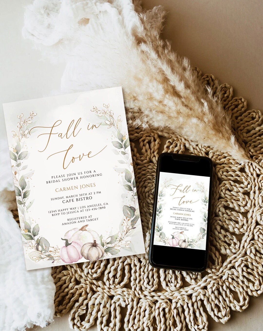 Fall Bridal Shower Invitation Template Fall in Love - Etsy