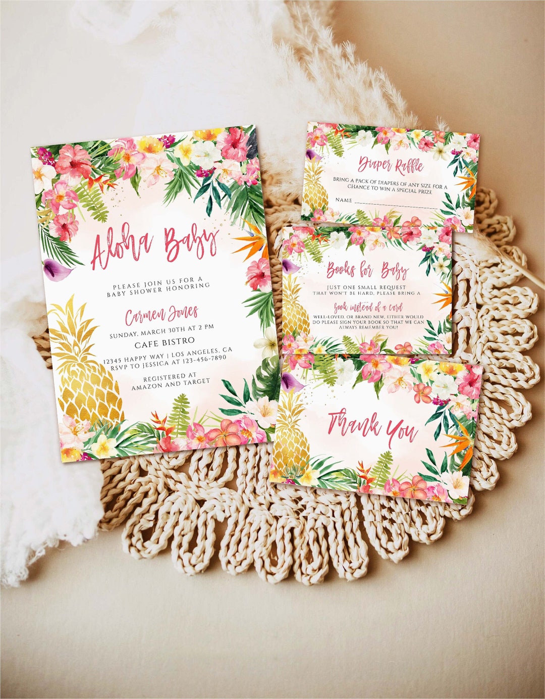 Girl Aloha Baby Shower Invitation, Printable Invite, Tropical Luau ...