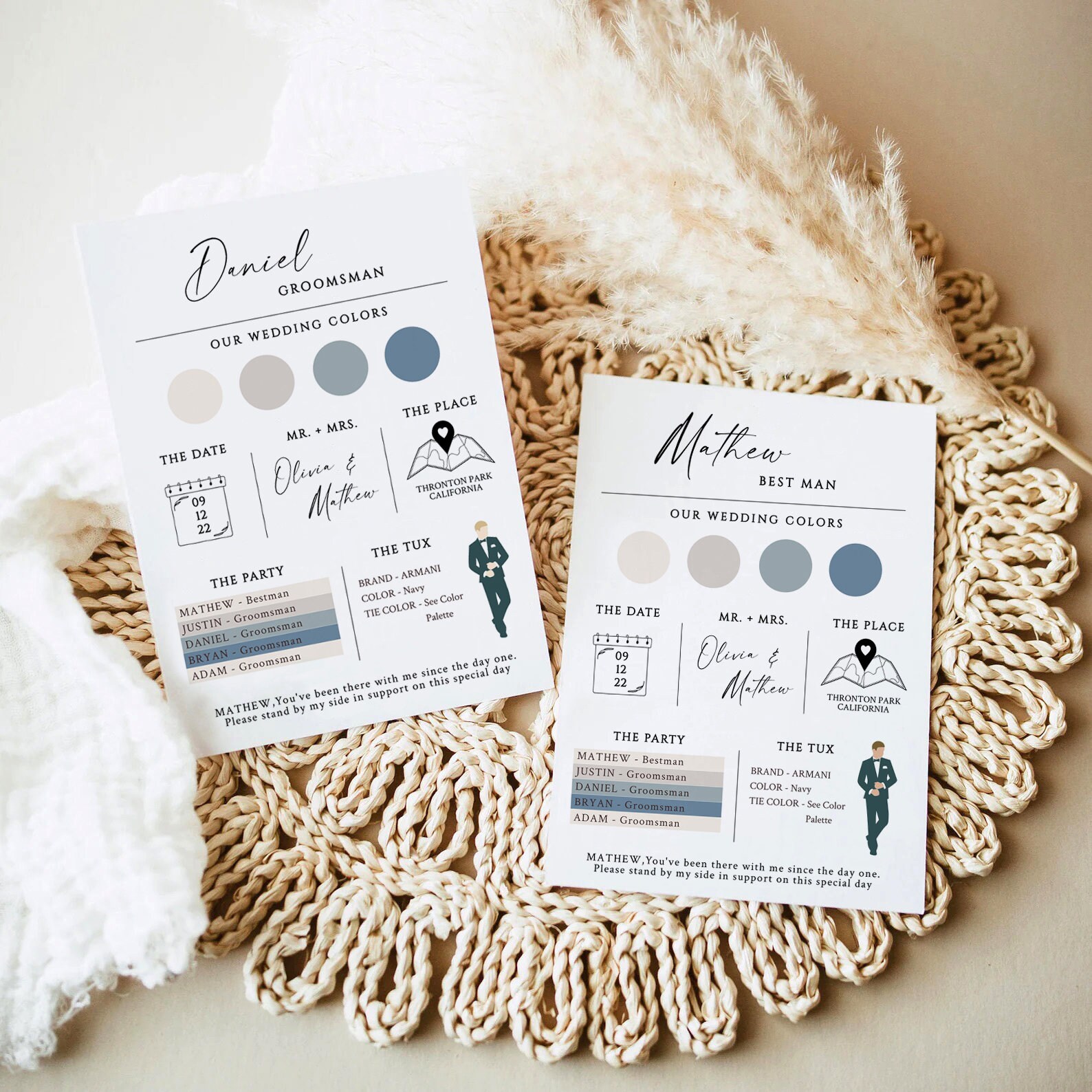 Modern Minimalist Groomsman Info Card Template (digital Download) - Etsy