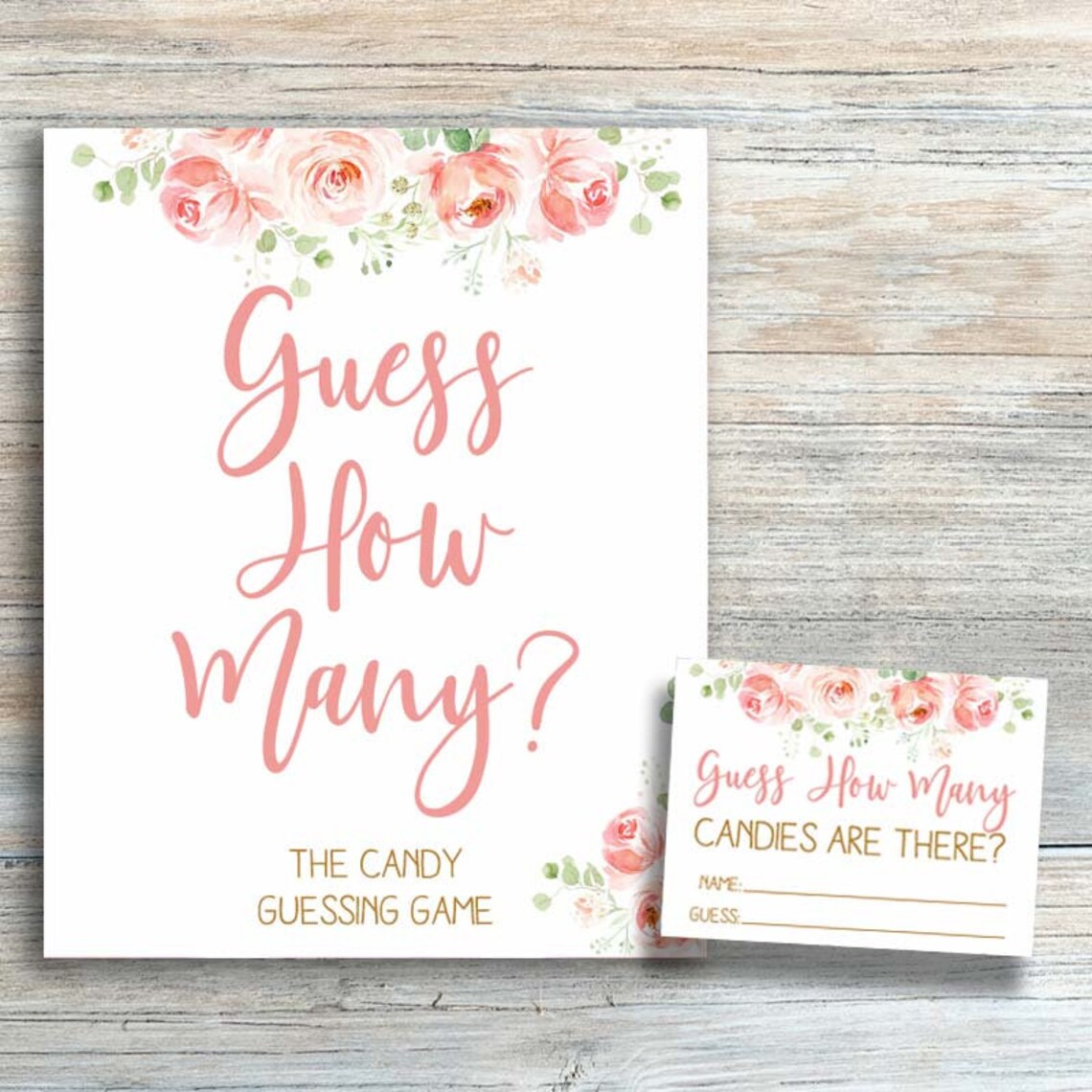 Guess How Many Sign and Cards Guess How Many Game Floral Baby Shower ...