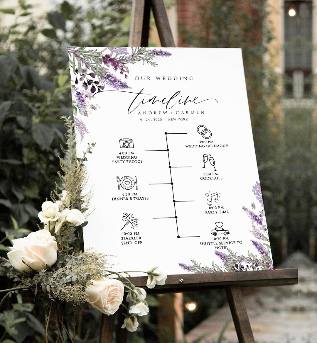 Wedding Timeline Sign Template, Lavender Wedding Itinerary Sign, Order ...