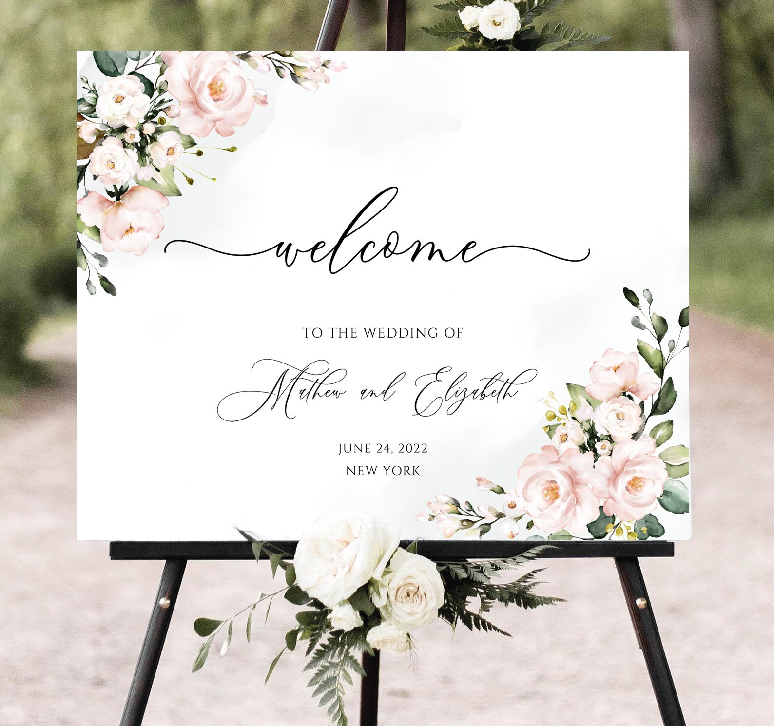 Wedding Welcome Sign Template, Elegant Font, Floral Wedding Welcome ...