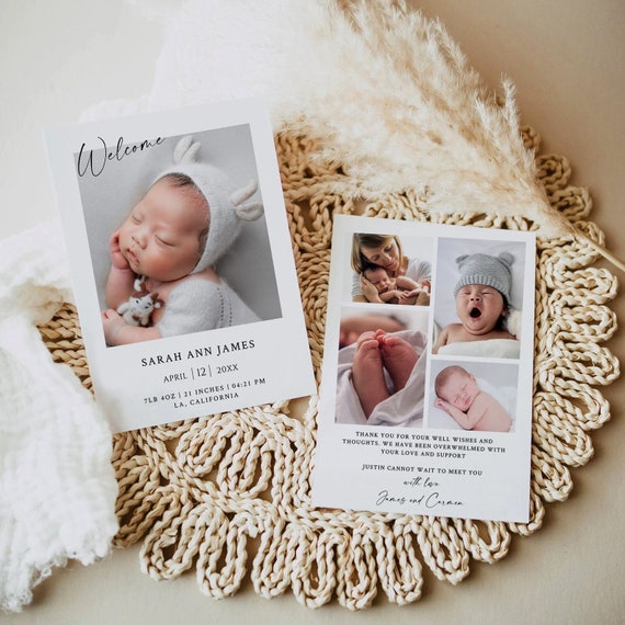 Newborn Baby Birth Announcement Template Printable Photo | Etsy