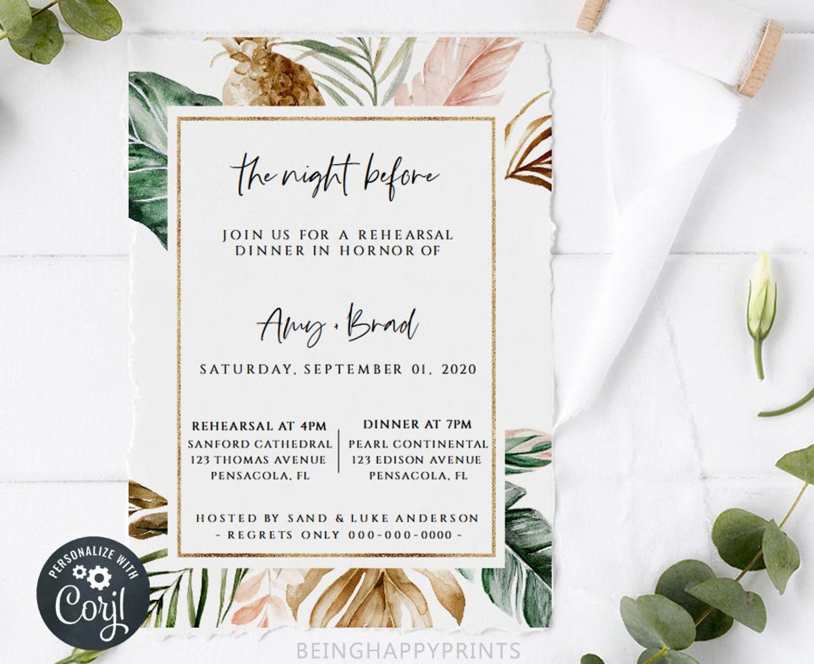 Tropical Rehearsal Dinner Invitation Template Digital | Etsy