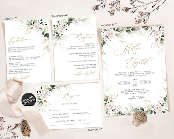 Faux Gold Foliage Wedding Invitation Template Printable faux-gold-foliage-wedding-invitation-template-printable