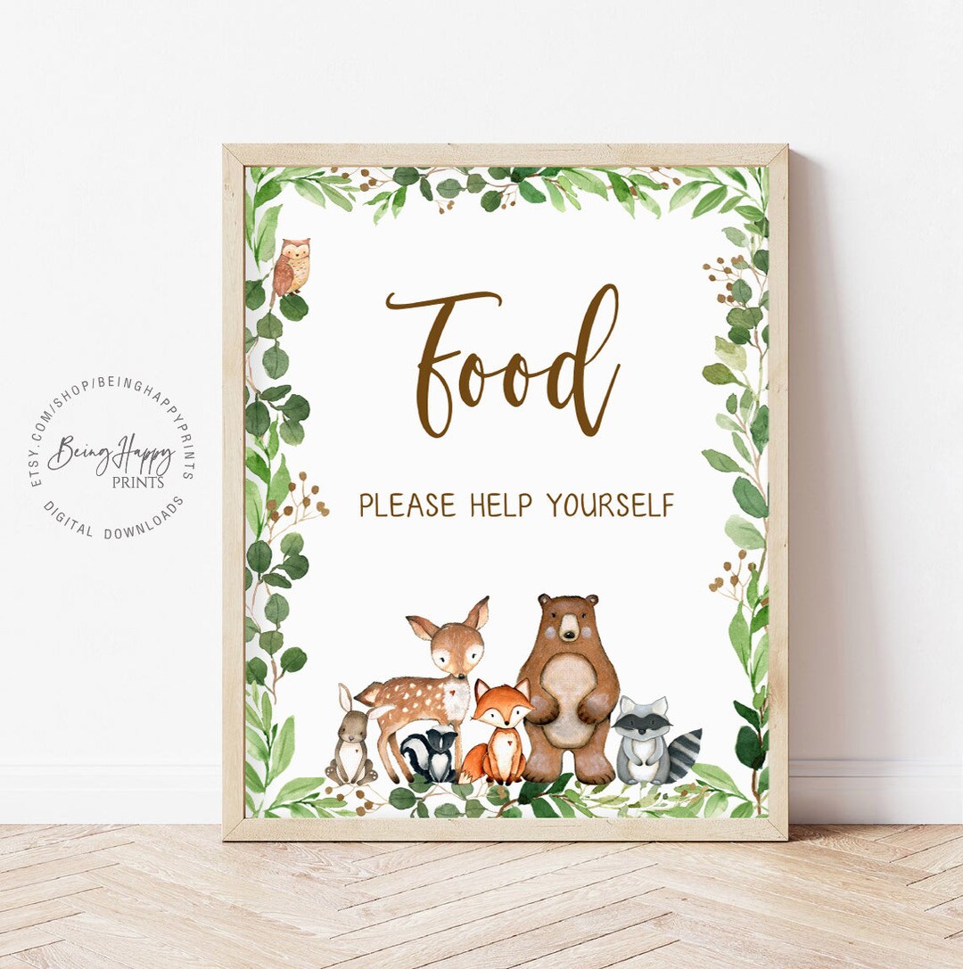Food Sign Printable Enjoy Some Food Sign Food Table Sign Woodland Baby ...
