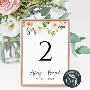 Floral Table Number Template, Wedding Table Number, Printable Wedding ...