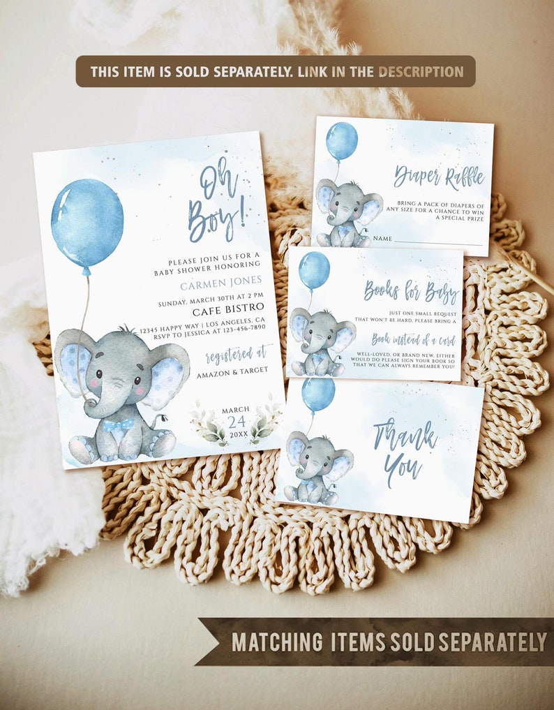 Elephant Baby Shower Games Bundle, Blue Elephant, Instant Download ...