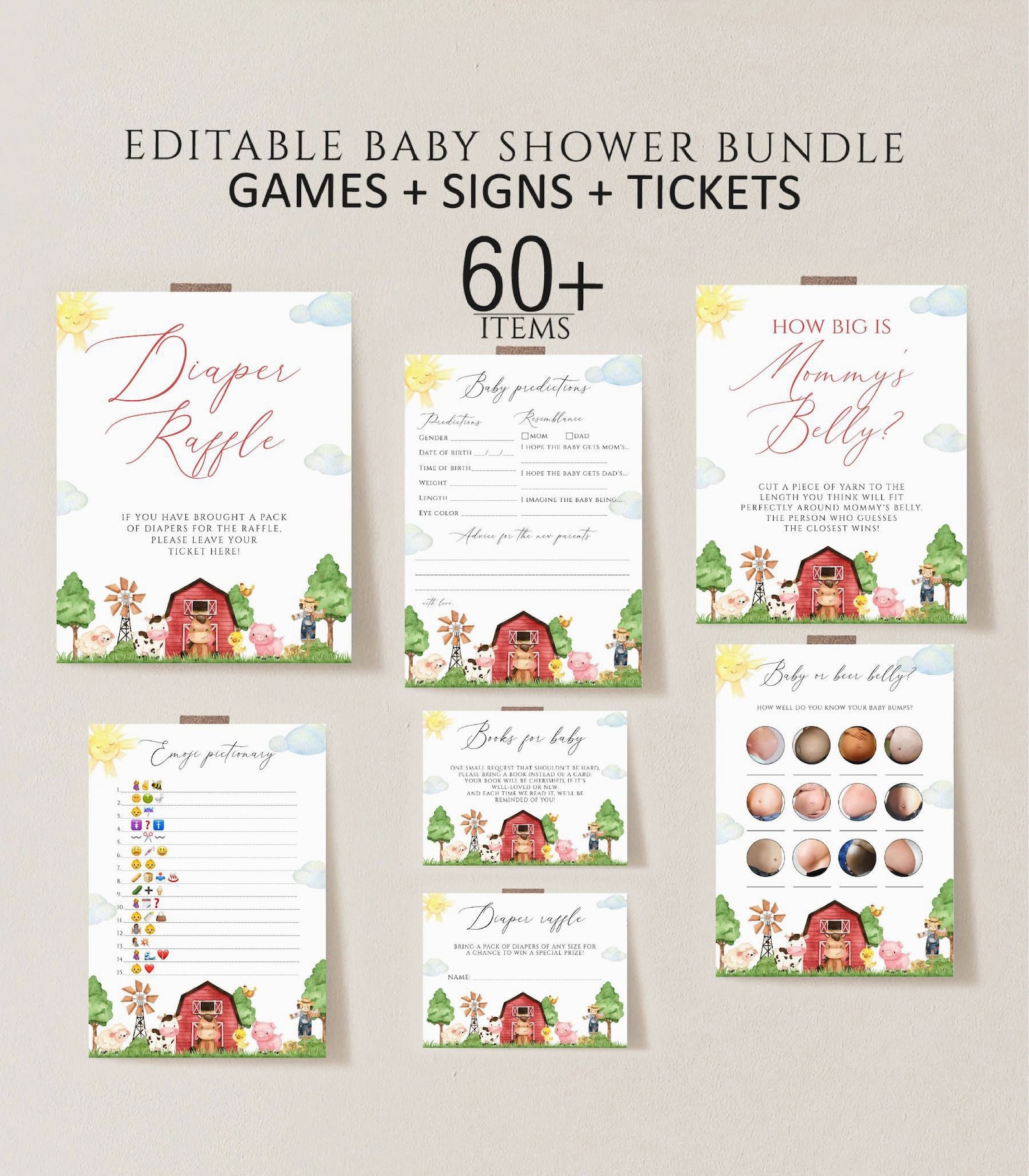 Farm Baby Shower Games Barnyard Baby Shower Game Pack Farm - Etsy