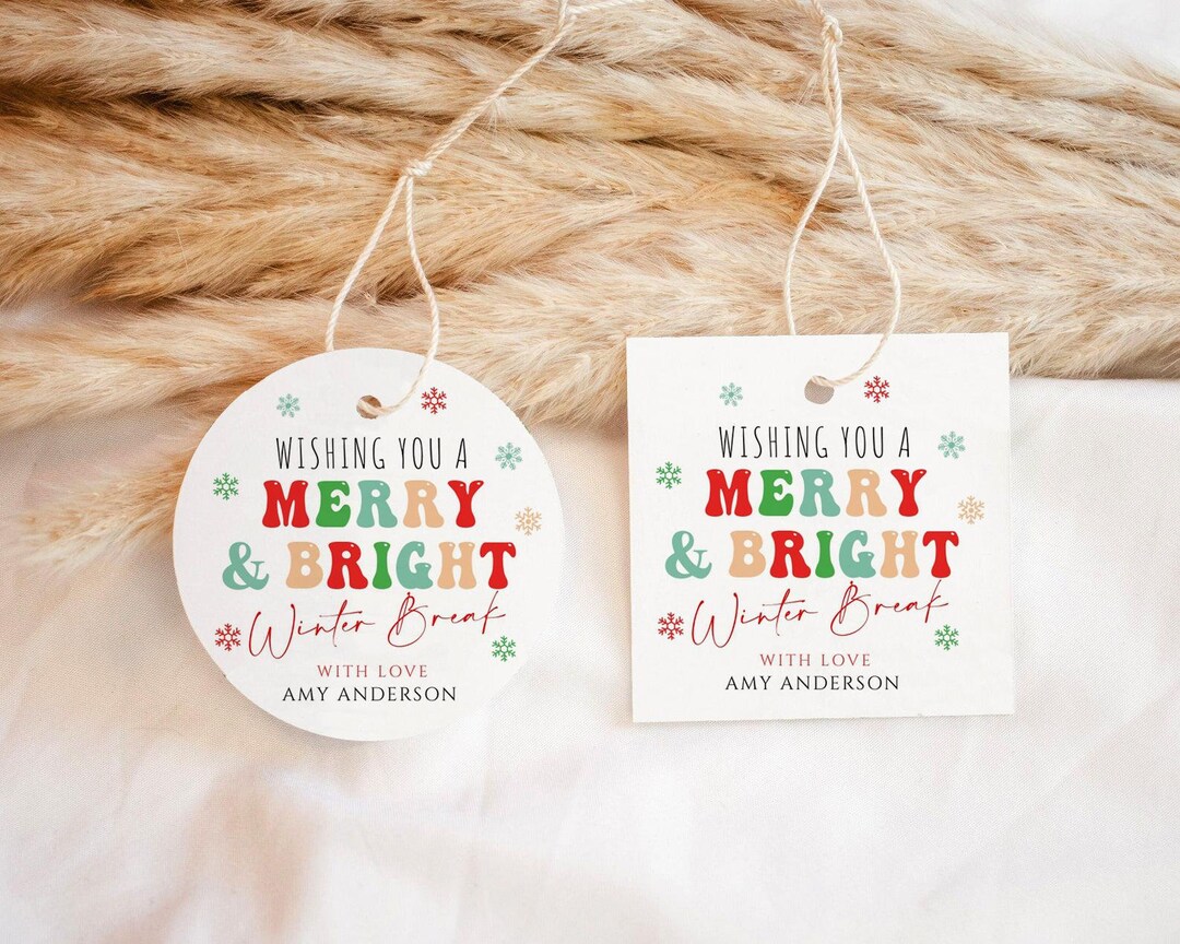 Printable Wishing You a Merry and Bright Christmas Gift Tag, Modern ...