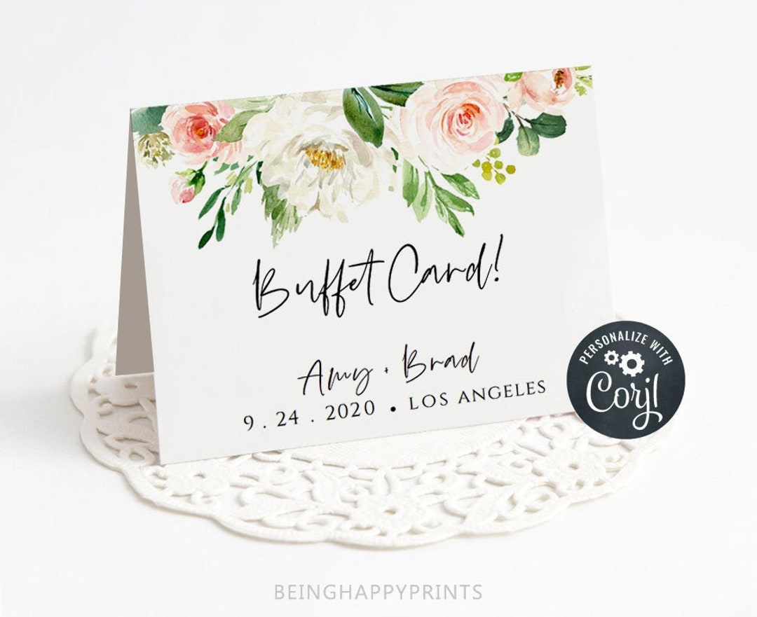 Buffet Card Template, Buffet Cards, Food Label, Boho Floral Wedding ...