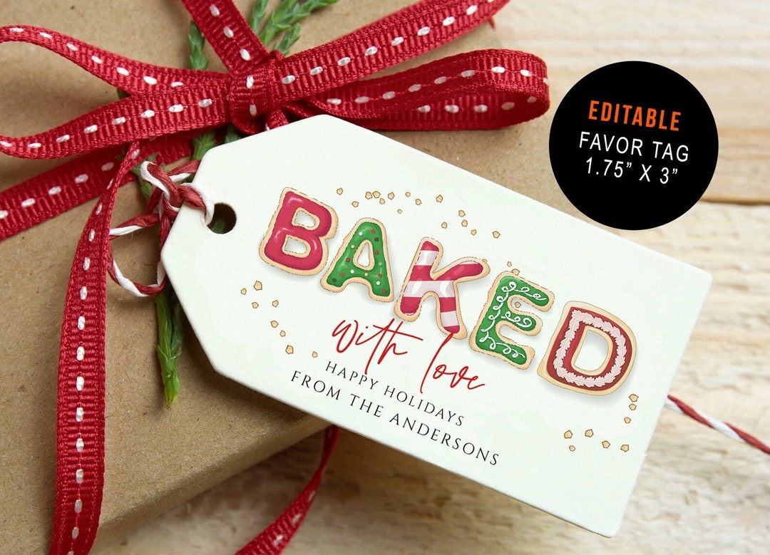 Baked With Love Tag, Christmas Tag, Cookie Exchange Tag, Holiday Gift ...