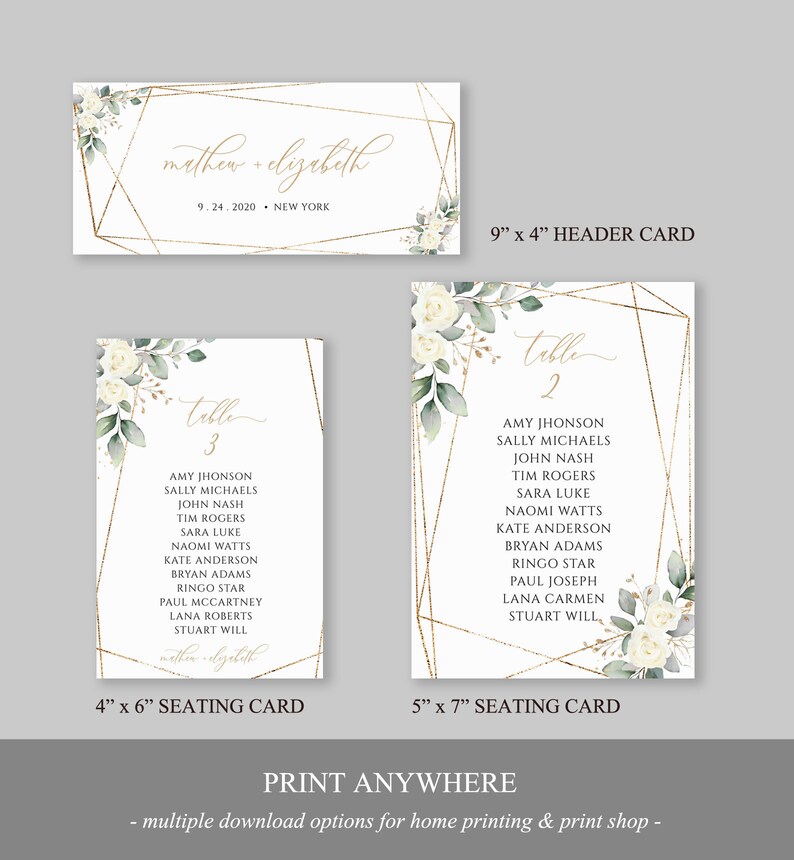 Wedding Seating Chart Cards Template Seating Chart Wedding | Etsy