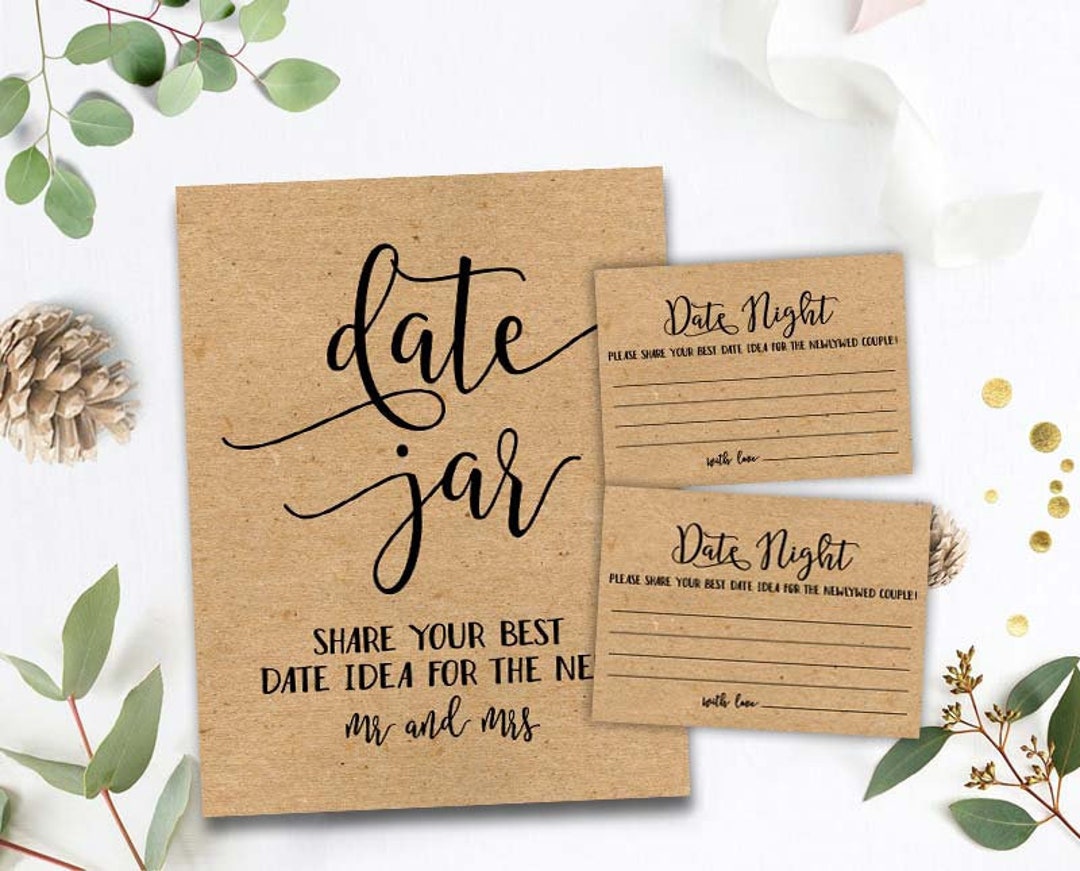 Date Night Jar Sign, Date Night Ideas, Cards Printable, Wedding Shower ...
