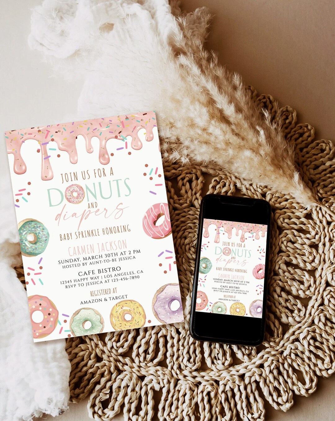 Editable Donuts and Diapers Baby Sprinkle Donut Baby Sprinkle Donut ...