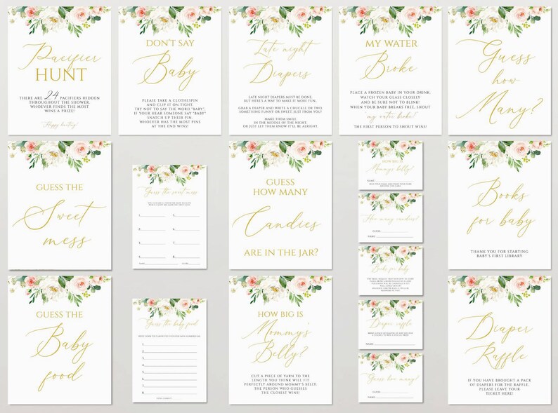 Floral Baby Shower Games Floral Baby Shower Games Bundle - Etsy