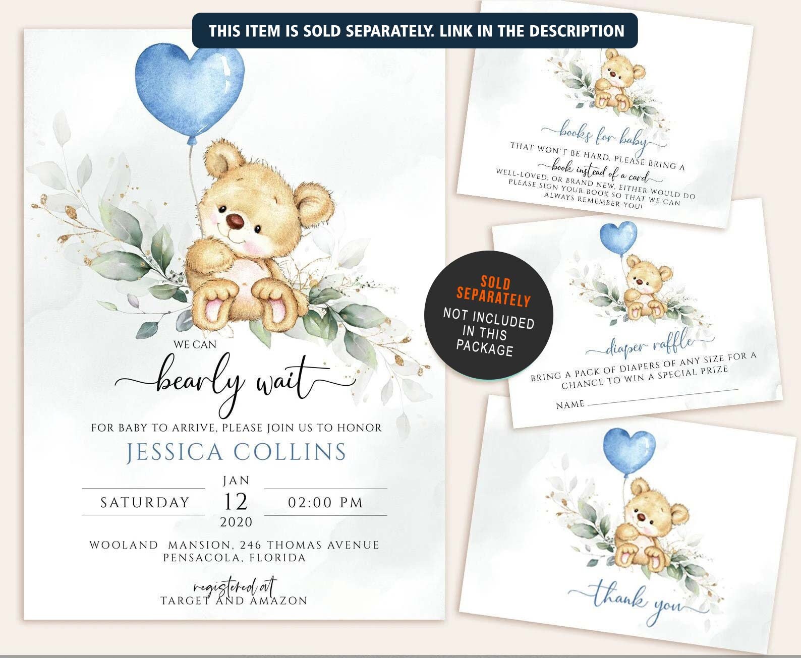 Editable Blue Teddy Bear Baby Shower Welcome Sign Bear Themed Baby ...