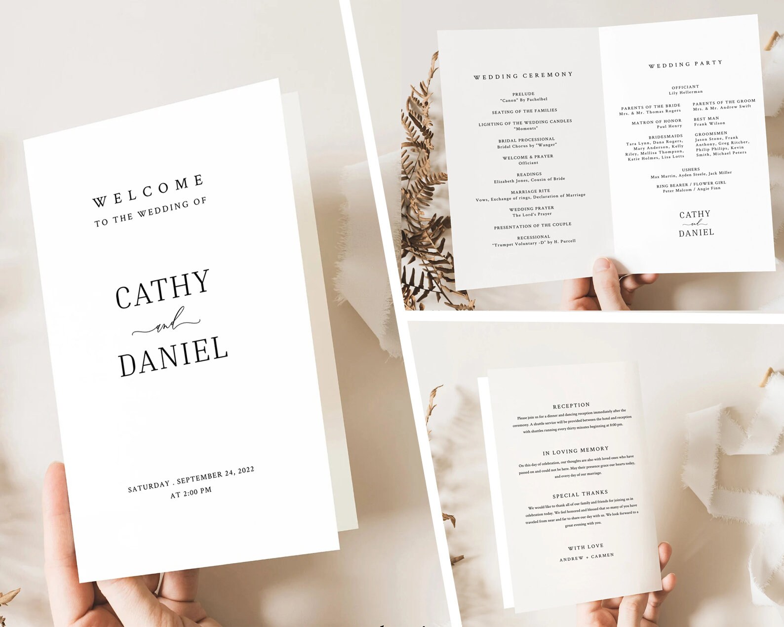 Modern Wedding Program Template Folded Minimalist Foldable - Etsy