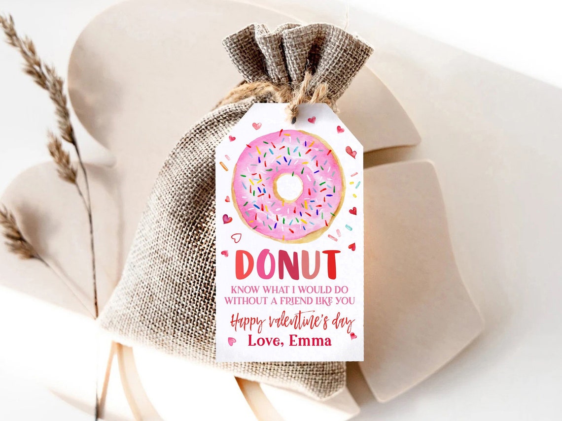 Donut Valentine Tag, Classroom Valentine's Day Gift Label Donut Kids ...