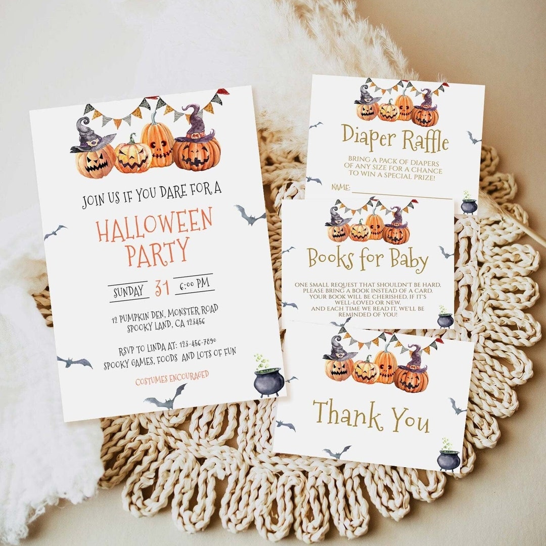 Editable Halloween Baby Shower Invitation Set, Pumpkin Baby Shower, A ...