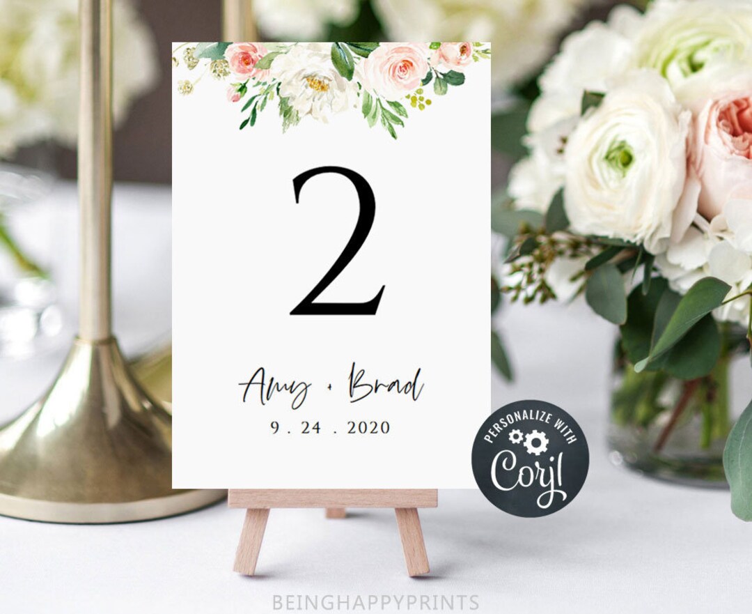Floral Table Number Template Wedding Table Number Printable - Etsy