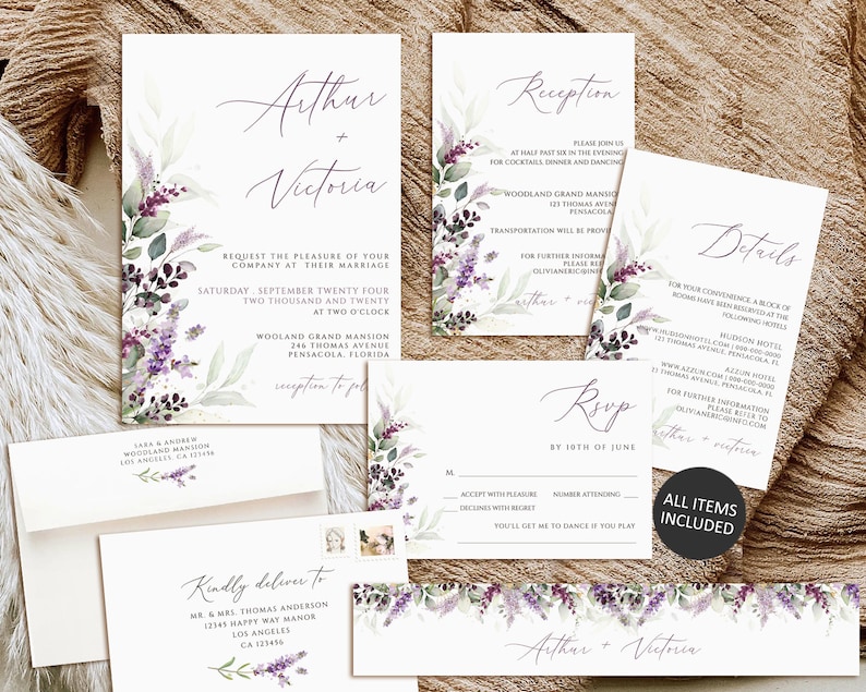 Lavender Wedding Invitation Set Printable Wedding Invitation - Etsy