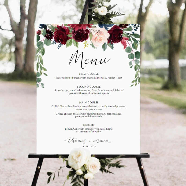 Wedding Menu Sign Template Menu Sign Template Editable - Etsy