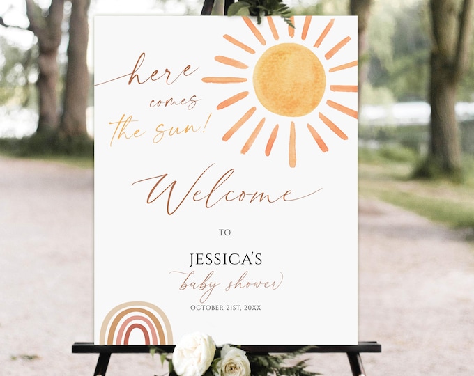 Sunshine Welcome Sign Here Comes the Sun Sign Sunshine Baby Shower ...