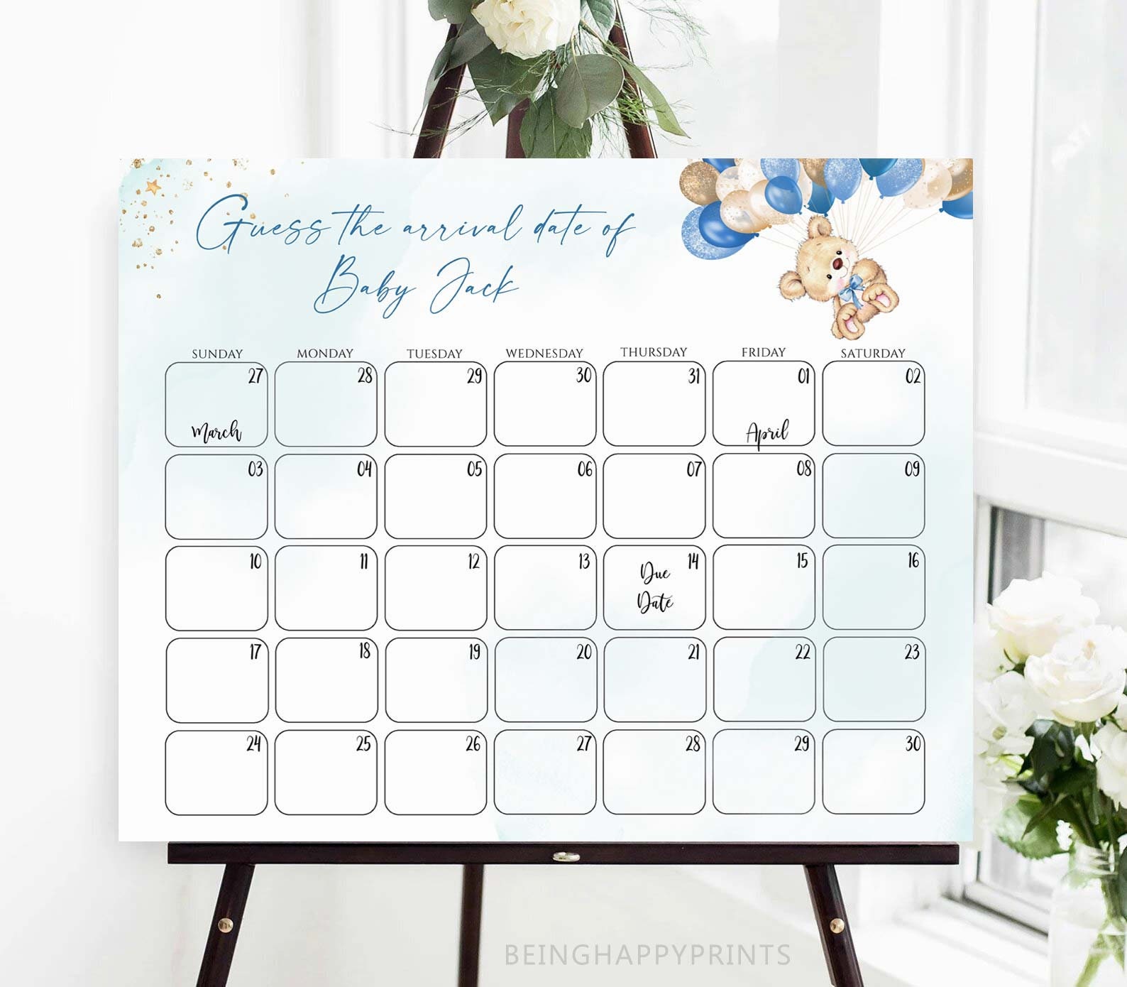 Teddy Bear Baby Due Date Calendar Guess Baby's Birth | Etsy