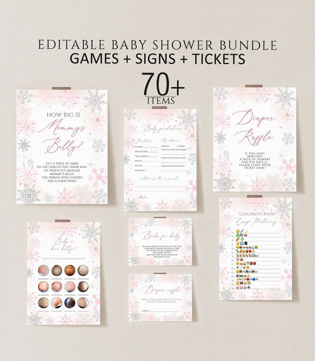 Snowflake Baby Shower Games Bundle, Winter Baby Shower Activities, A ...