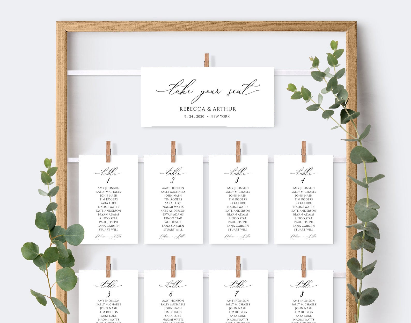 Wedding Seating Chart Cards Template Modern Calligraphy - Etsy