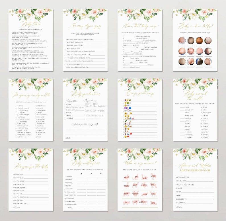 Floral Baby Shower Games Floral Baby Shower Games Bundle - Etsy