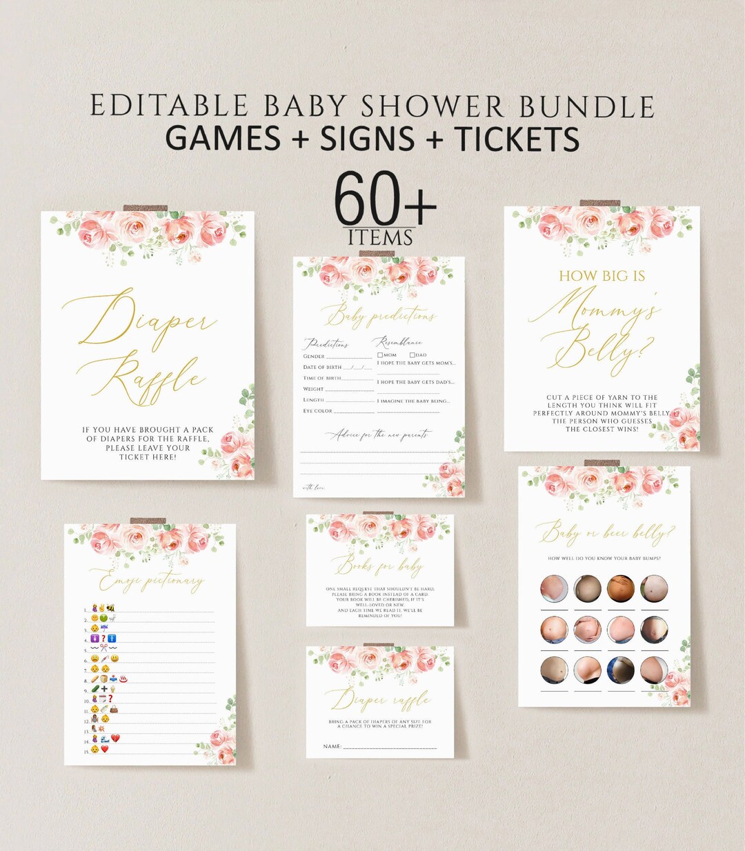 Blush Pink Floral Baby Shower Games Printable, Boho Baby Shower Game ...
