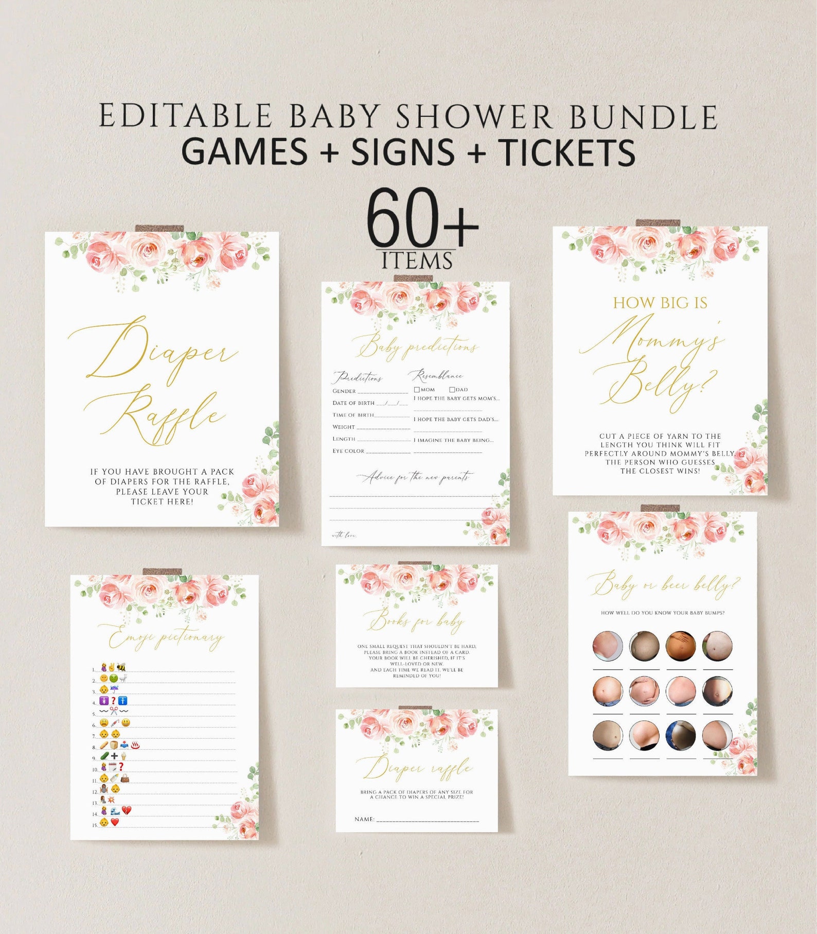 Blush Pink Floral Baby Shower Games Printable, Boho Baby Shower Game ...