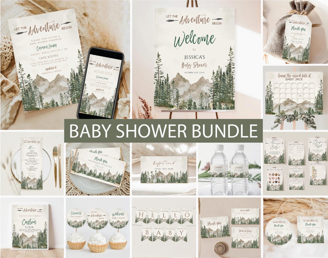Let the Adventure Begin Baby Shower Invitation Bundle, Printable ...