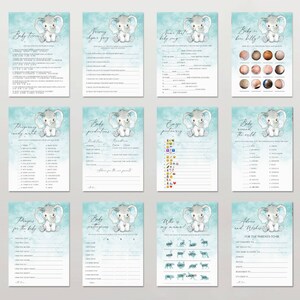 Blue Elephant Baby Shower Game Package, Printable Elephant Baby Shower ...