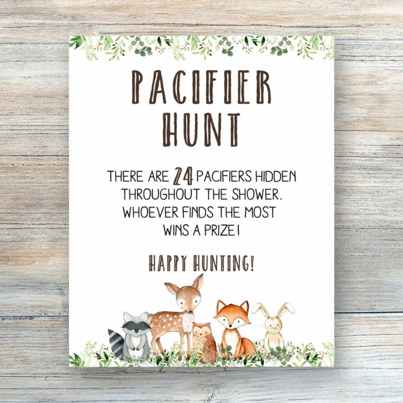 Pacifier Hunt Sign Woodland Baby Shower Games Printable Find - Etsy