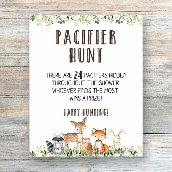 Pacifier Hunt Sign Woodland Baby Shower Games Printable Find - Etsy
