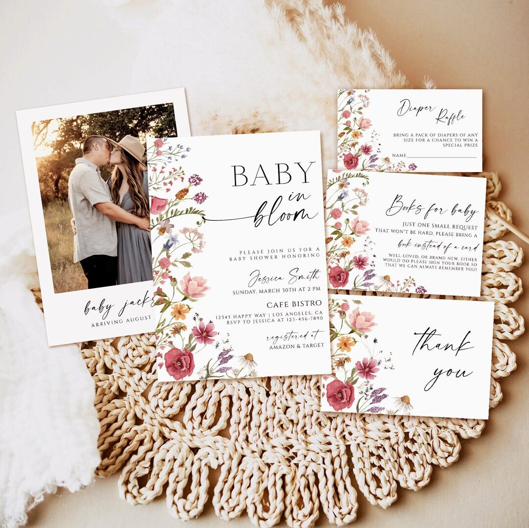 Wildflower Baby Shower Invitation Template, Boho Baby Shower Invitation ...